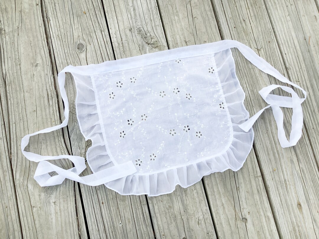 White Eyelet Ruffle Apron, Costume Party Aprons, French Maid Apron ...