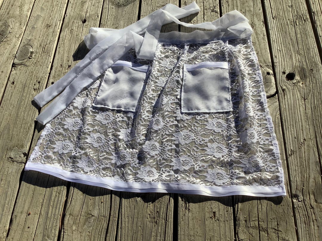 White Apron With 2 Pocket, White Lace Fabric Apron, Bridal Shower ...