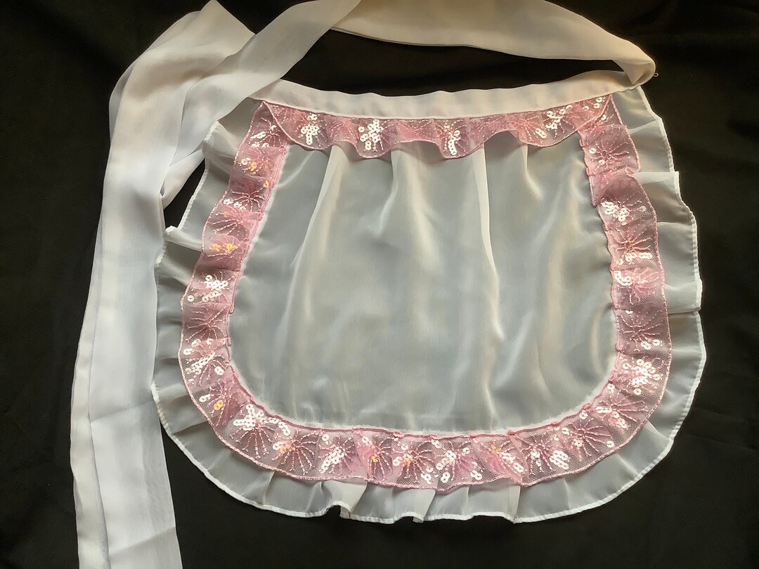 White Sheer Apron With Pink Lace Ruffles, Cottage-core Apron, Dance ...