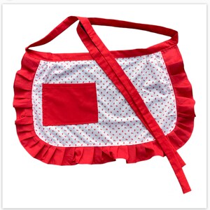 Bright Red Fabric Apron With Flower Border, Kitchen Red Half Apron, Red ...