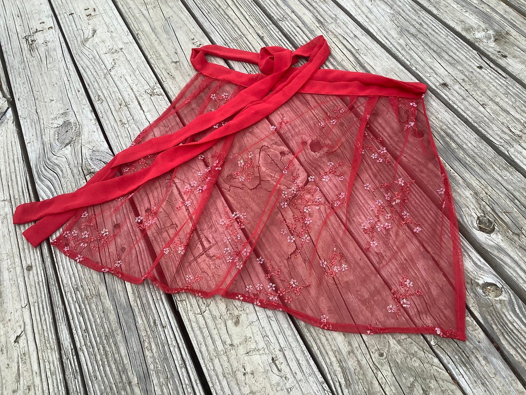 Lace Red Apron Without Ruffles, Red Half Apron, Bridal Shower Apron ...