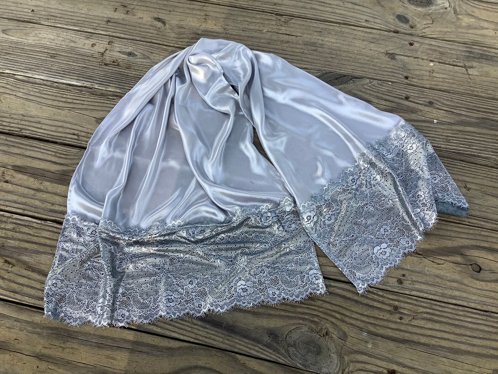 Sparkly Silver Scarf With Lace, Birthday Gift for Her Sparkly Fabric ...