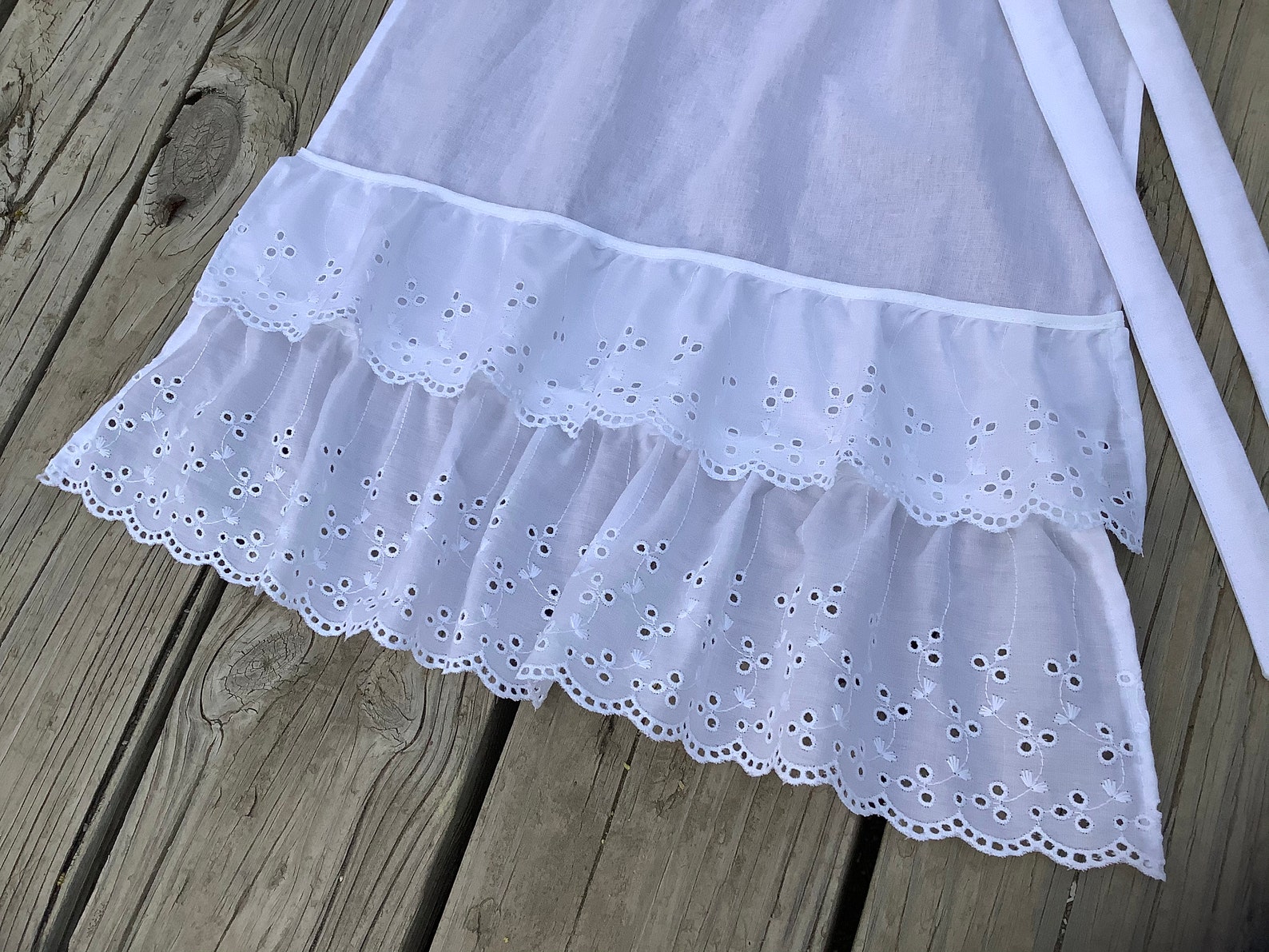 White Eyelet Apron with double Ruffle White Apron Long Apron | Etsy