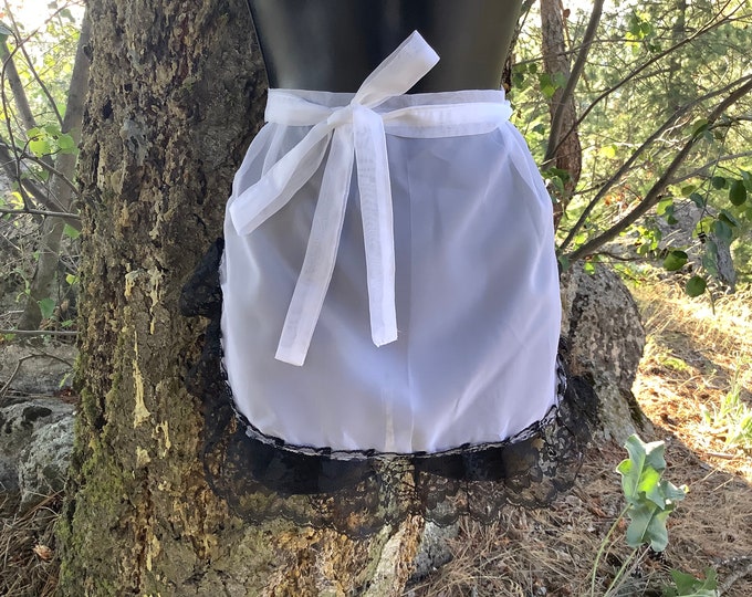 White With Black Ruffle Aprons, Costume Aprons, French Maid Apron ...