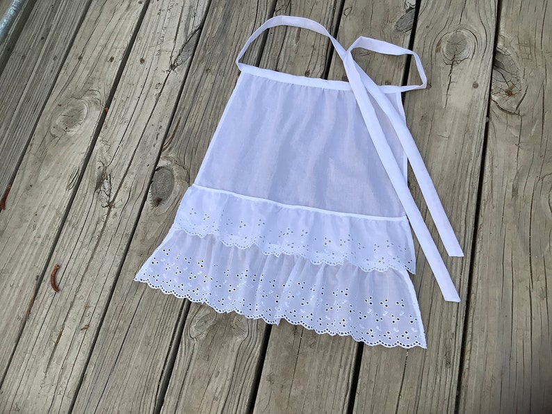 White Eyelet Apron with double Ruffle White Apron Long Apron | Etsy