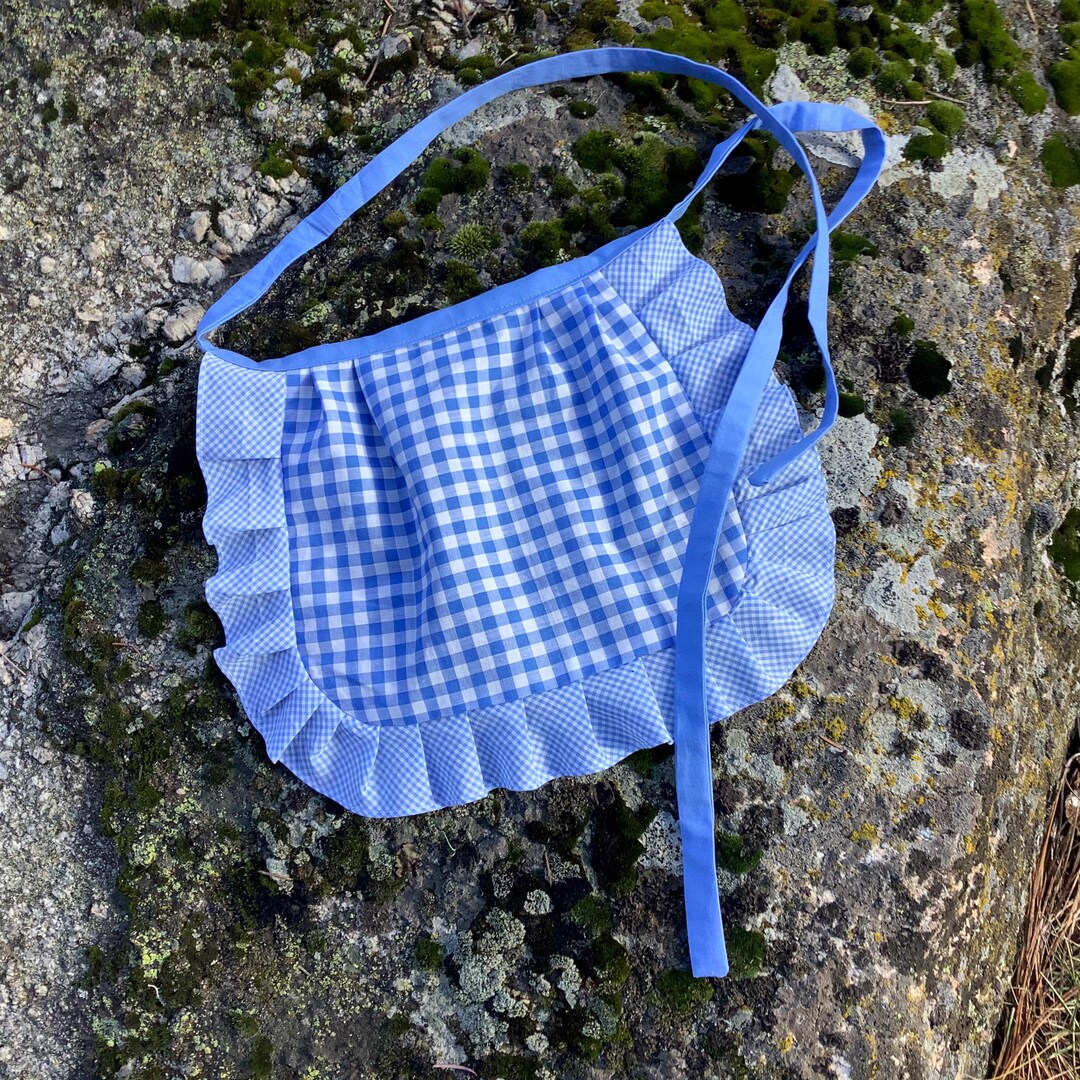Blue White Checkerboard Apron, Blue Ruffle Apron, Small Apron for ...