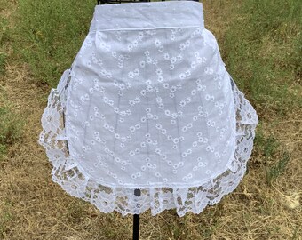 White Eyelet Ruffle Apron With Pocket Polish Wedding Dance Apron French ...