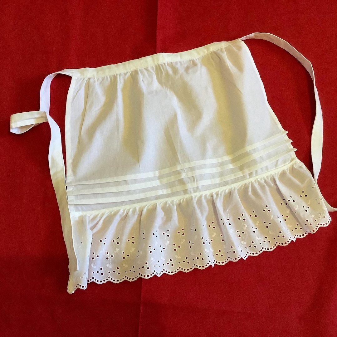 White Apron with Eyelet Ruffle, Half Apron with Ruffle, White Apron for ...
