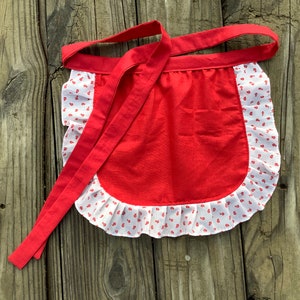 Bright Red Fabric Apron With Flower Border, Kitchen Red Half Apron, Red ...