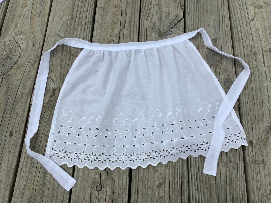 Children White Eyelet Apron, Half Long White Apron, Cotton Fabric Apron ...