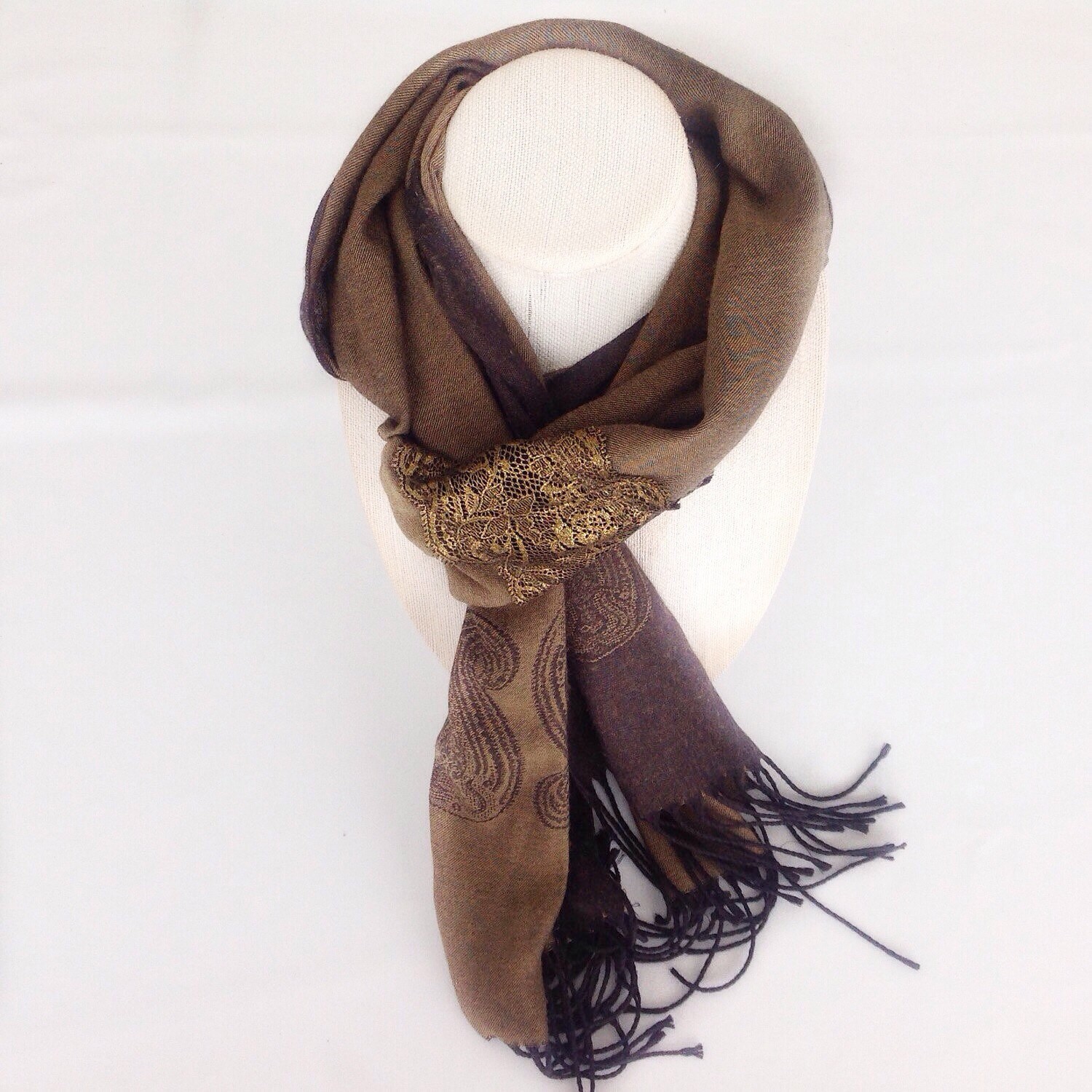 Dark BROWN LONG SCARF Tan Scarf with Fringe Anniversary Gift | Etsy