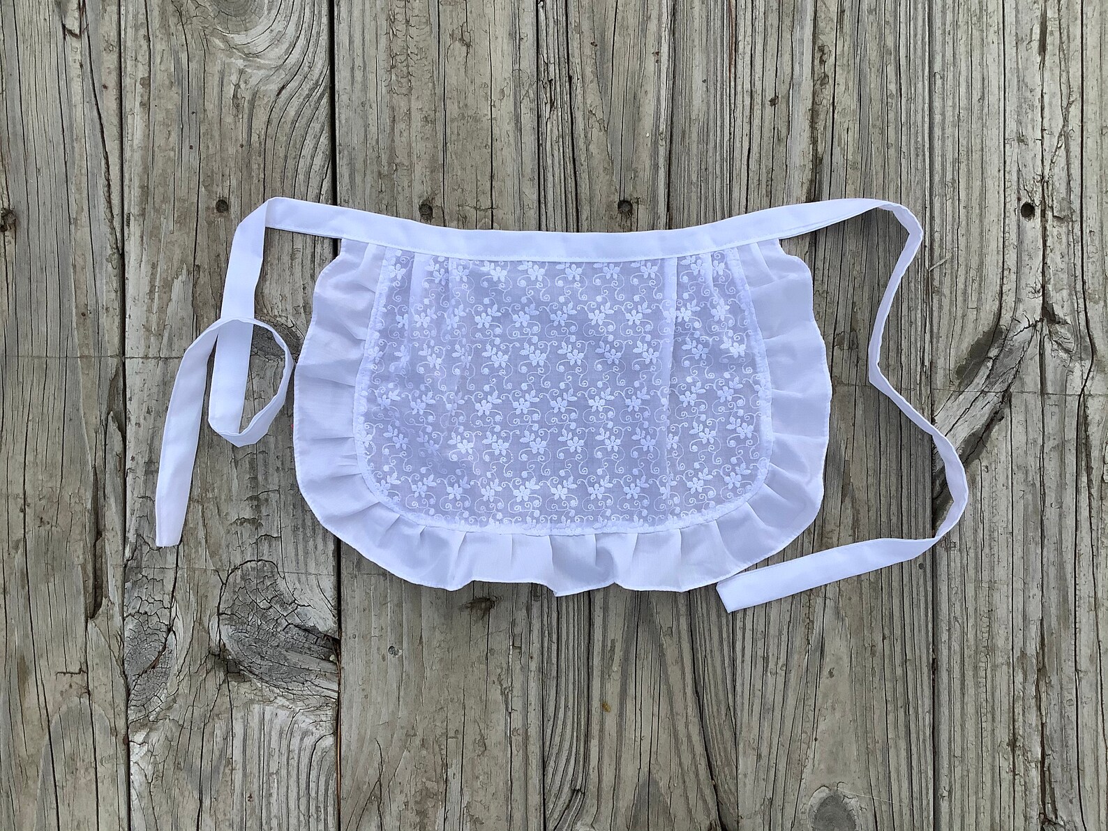 Large White Eyelet Apron With Ruffle French Maid Apron - Etsy