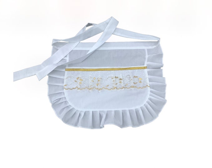 White Eyelet Ruffle Apron With Pocket Polish Wedding Dance Apron French ...
