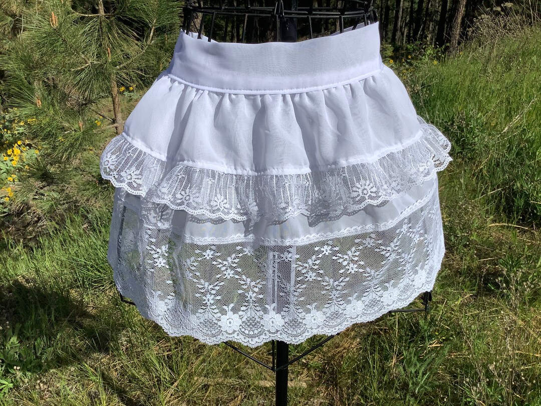 White Double Ruffles Apron With Lace Trim, French Maid Apron for Bridal ...