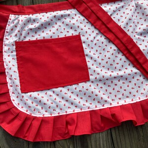 Bright Red Fabric Apron With Flower Border, Kitchen Red Half Apron, Red ...