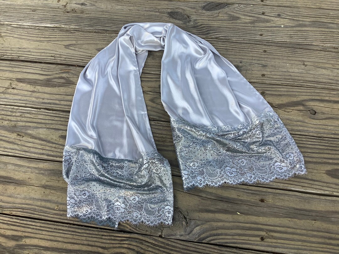 Sparkly Silver Scarf With Lace, Birthday Gift for Her Sparkly Fabric ...