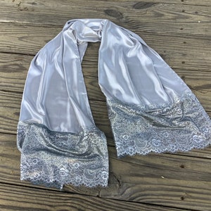 Sparkly Silver Scarf With Lace, Birthday Gift for Her Sparkly Fabric ...