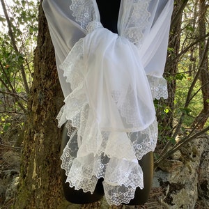 White Elegant Shawl for Wedding, Long White Victorian Shawl, Lace ...