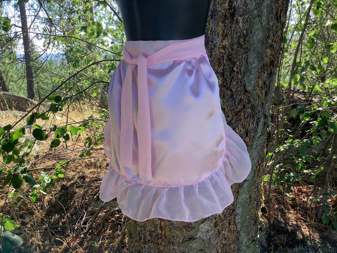 Pink Satin Apron With Ruffles, Adult French Maid Apron, Old Fashioned ...