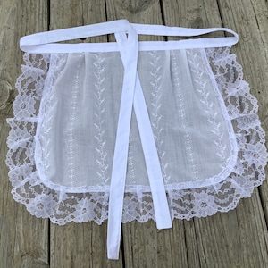 White Eyelet Apron With Lace Ruffles, Cute Half Apron, White Maid Apron ...