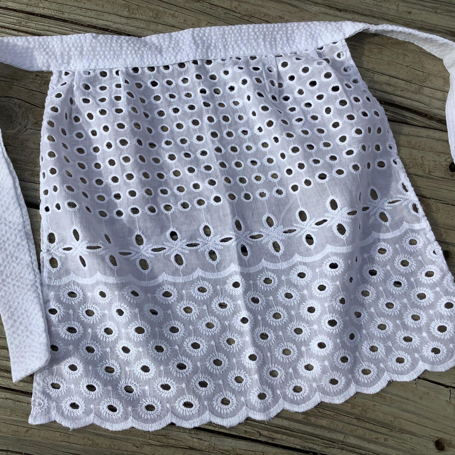White Cotton Apron for Costumes, Eyelet Pioneer Apron, Solid White ...