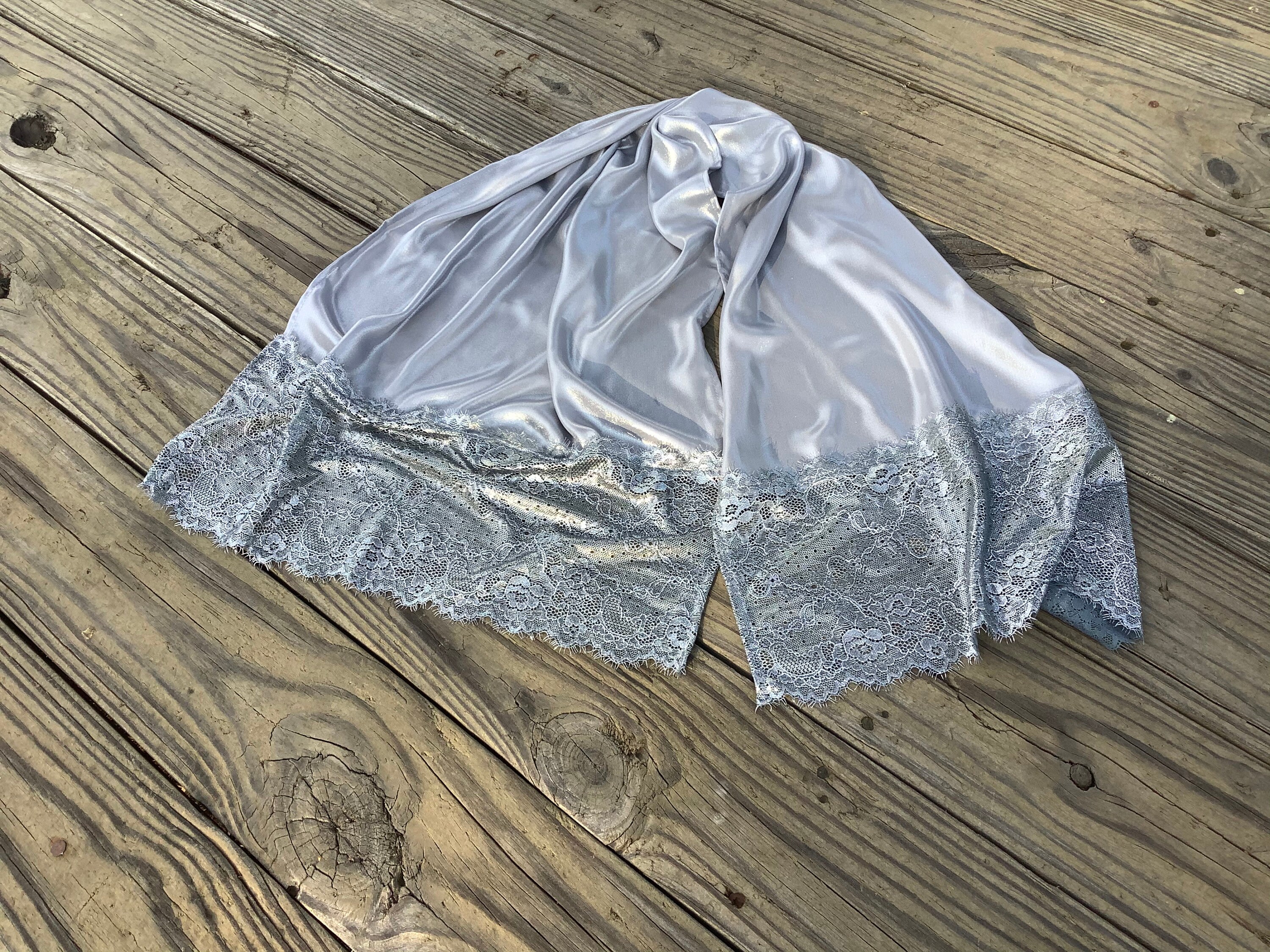 Sparkly Silver Scarf With Lace, Birthday Gift for Her Sparkly Fabric ...