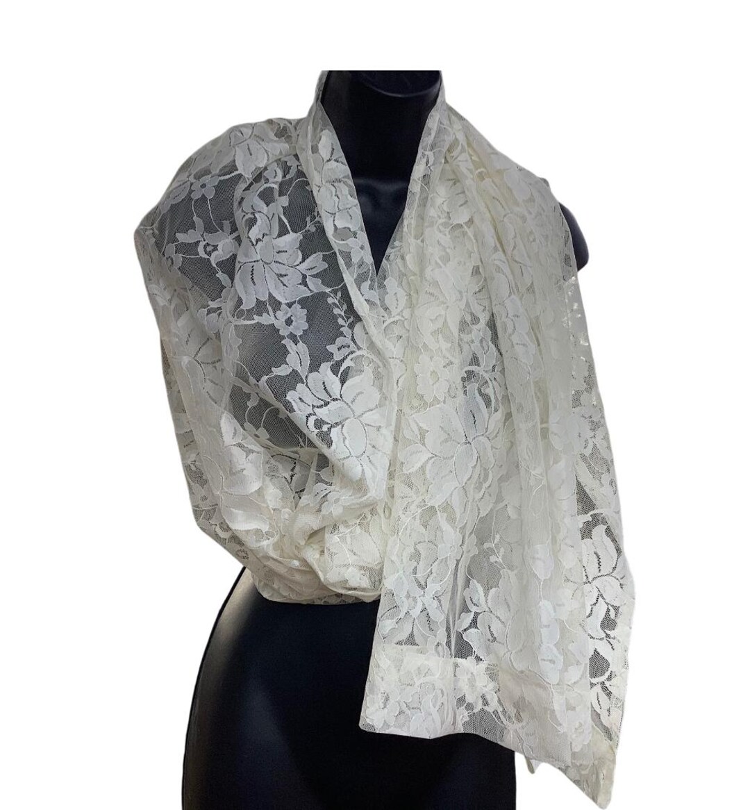 Elegant Cream Lace Shawl for Women, Beige Lace Shawl Extra WIDE and ...