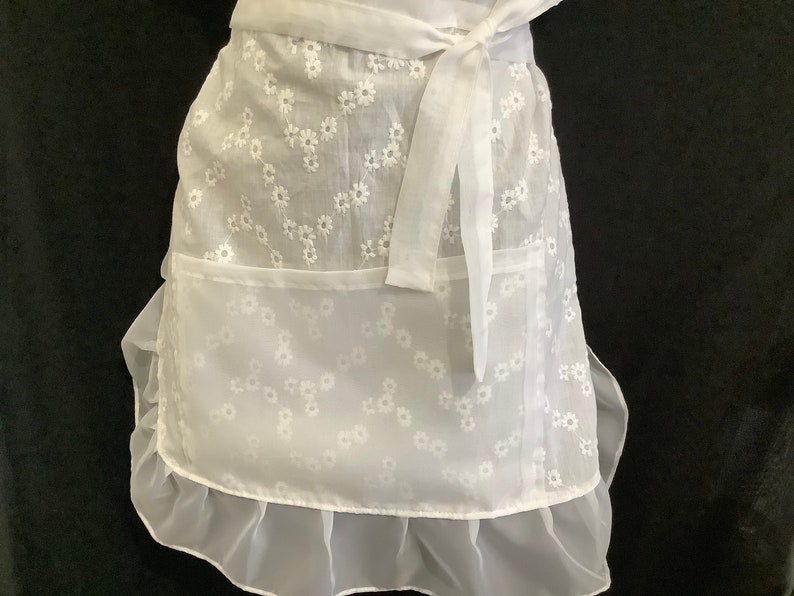 White Eyelet Ruffle Apron With Pocket Costume Apron French | Etsy
