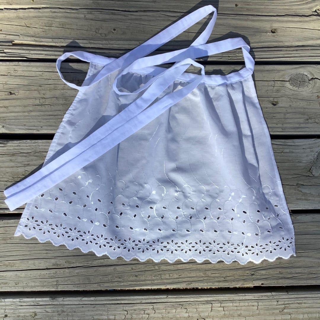 Children White Eyelet Apron, Half Long White Apron, Cotton Fabric Apron ...