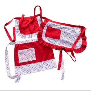 Bright Red Fabric Apron With Flower Border, Kitchen Red Half Apron, Red ...