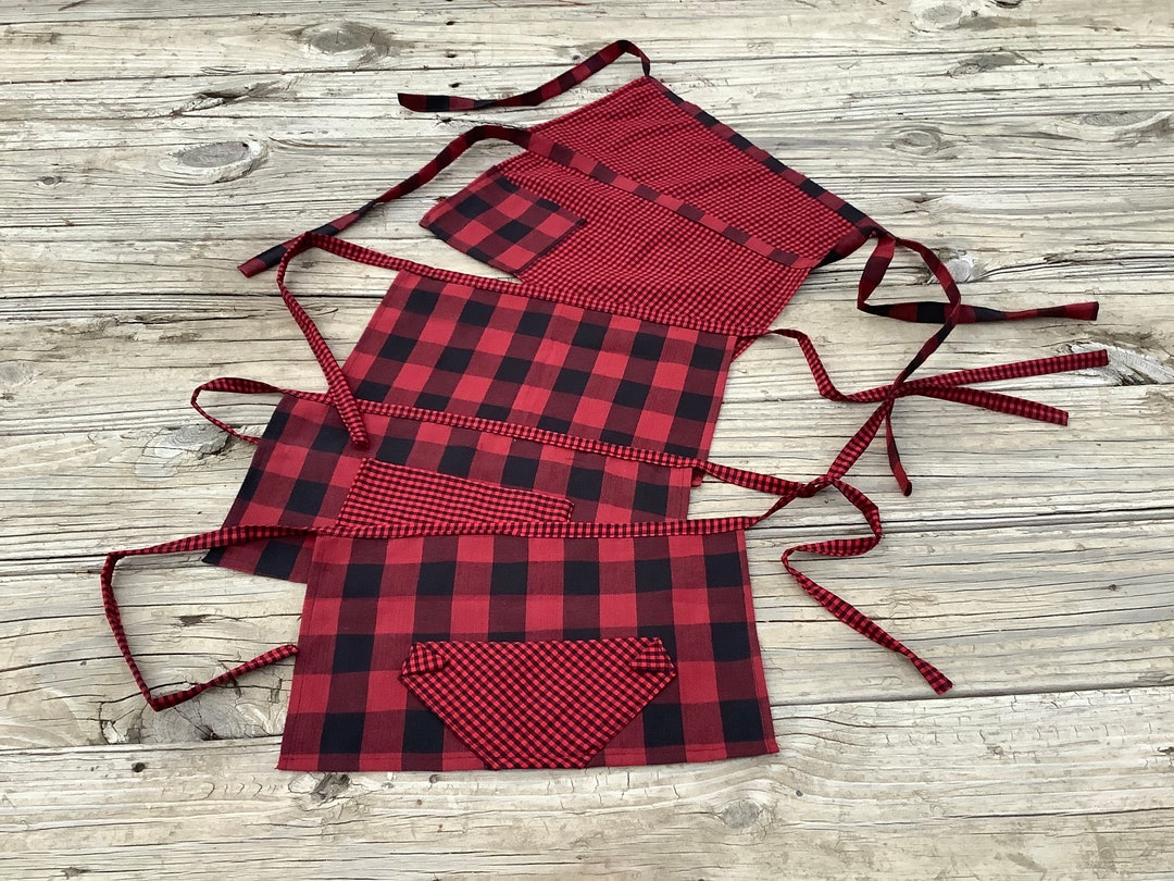 Boys Buffalo Print Red Apron, Red Checkered Apron for Kids, Black Red ...