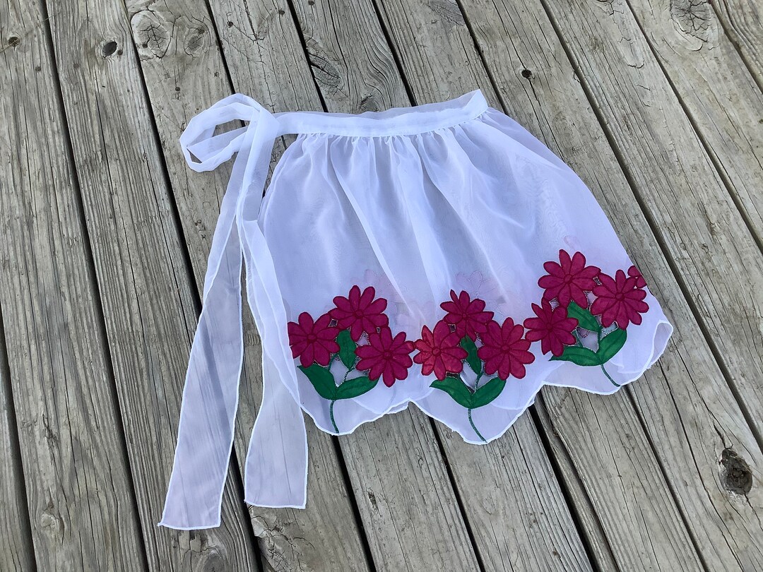 Extra WIDE White Sheer Pink Floral Embroidery Apron, Bridal Shower ...