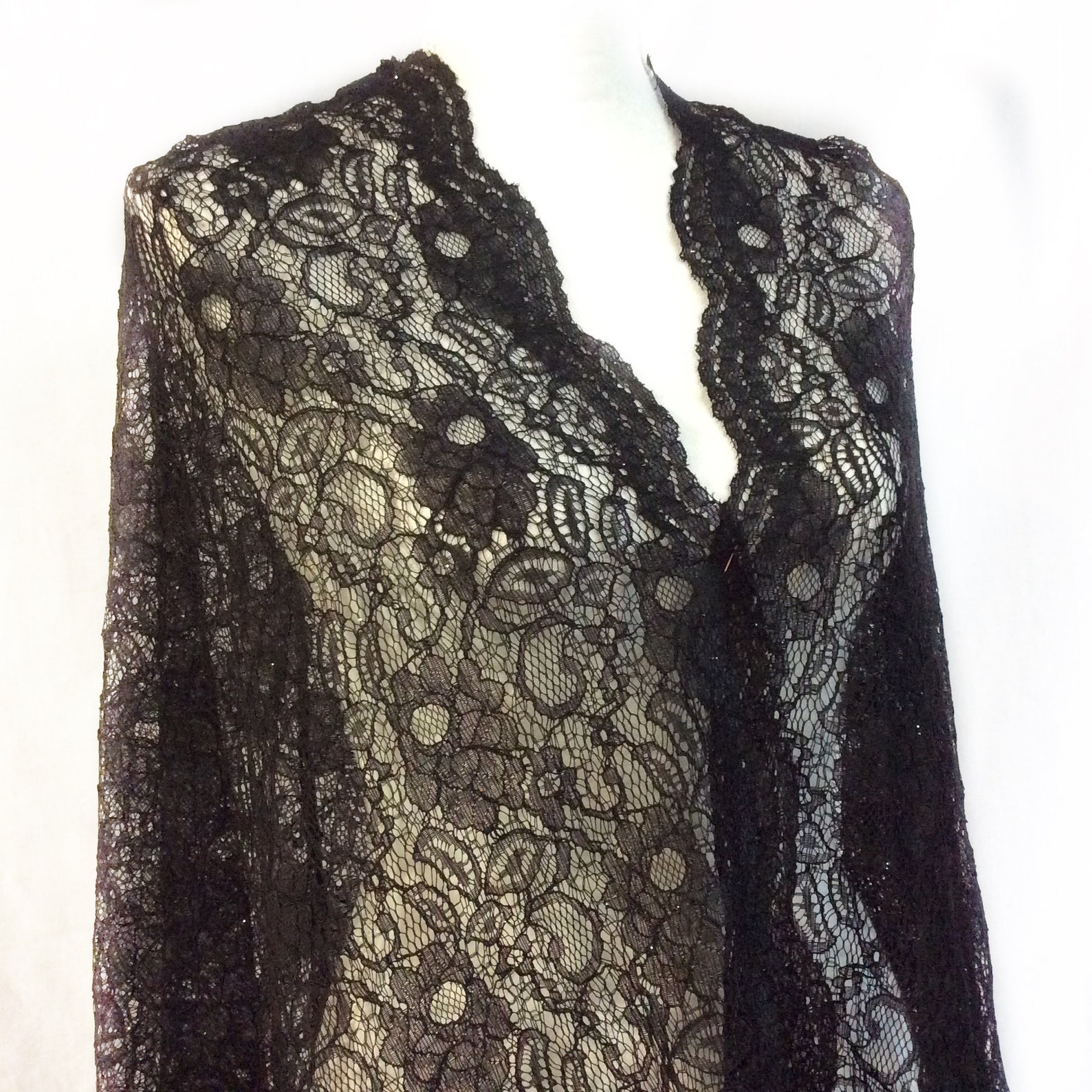Elegant Black Lace Shawl for Women, Long Lace Black Shawl, Extra Large ...