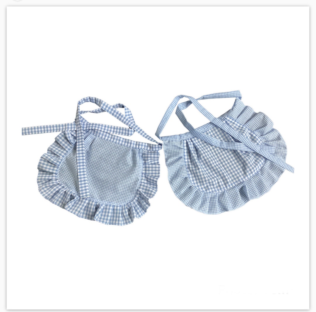 Blue White Checkerboard Apron, Blue Ruffle Pink Apron, Small Apron for ...