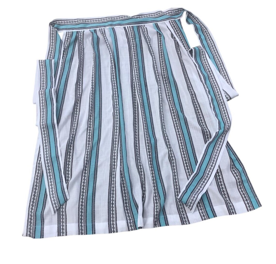 White Striped Dirndl Apron, Blue Long Half Apron With Border Woman ...