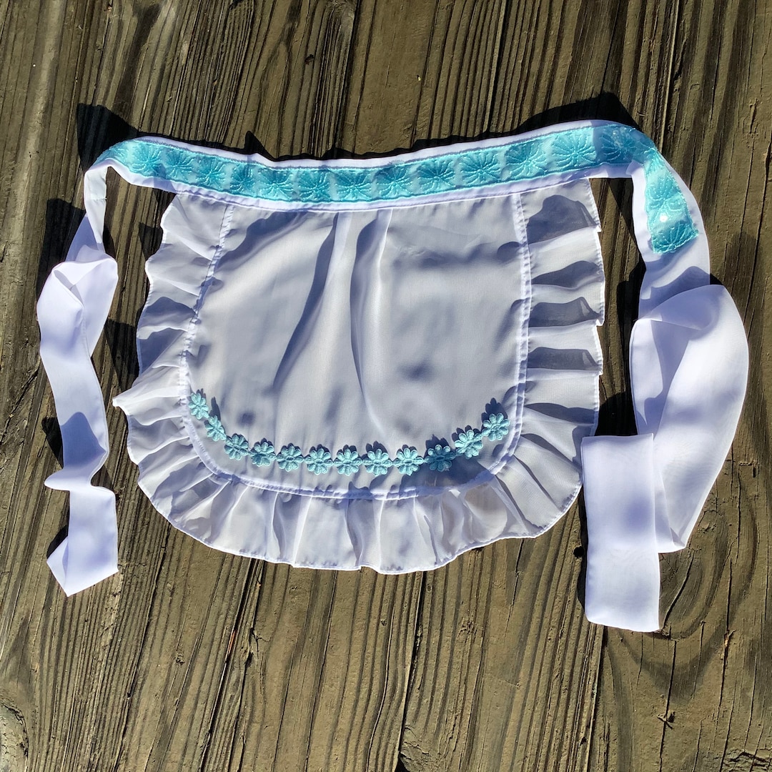 White Sheer Apron With Ruffles & Blue Lace on Straps - Etsy
