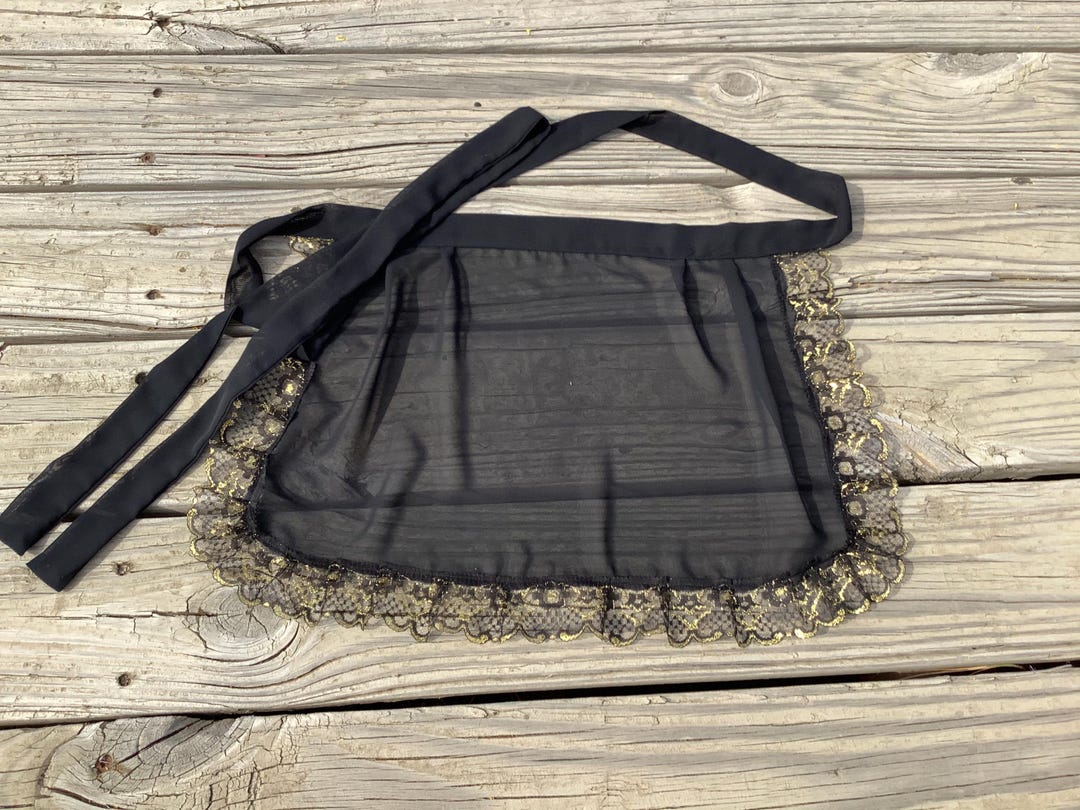 Black LACE Apron With Gold Lace Ruffle, Black Lace Apron for Women ...