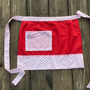 Bright Red Fabric Apron With Flower Border, Kitchen Red Half Apron, Red ...