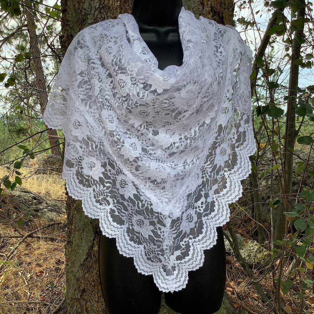 White Lace Shawl With Border, Traditional Polish Wedding Shawl, Large ...
