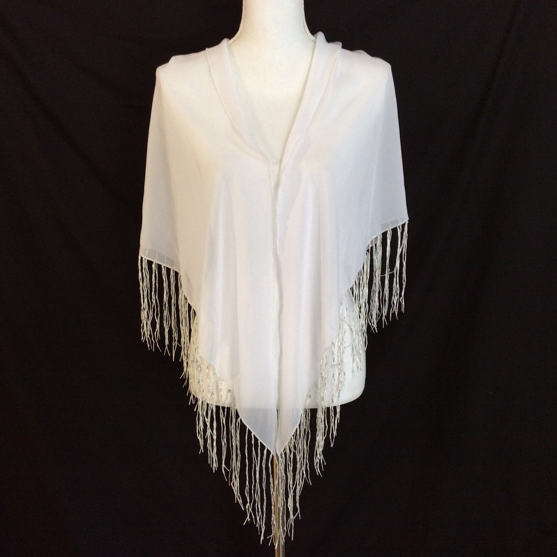 White Chiffon Shawl With Fringe Wedding White Shawl Outdoor | Etsy