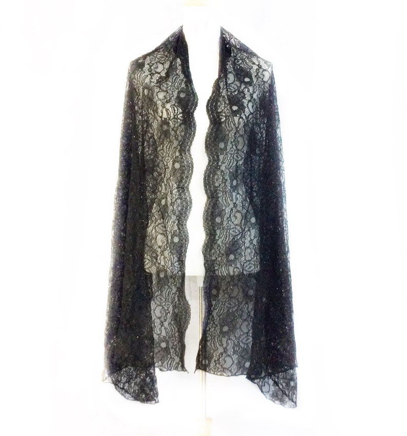 Elegant Black Lace Shawl for Women, Long Lace Black Shawl, Extra Large ...