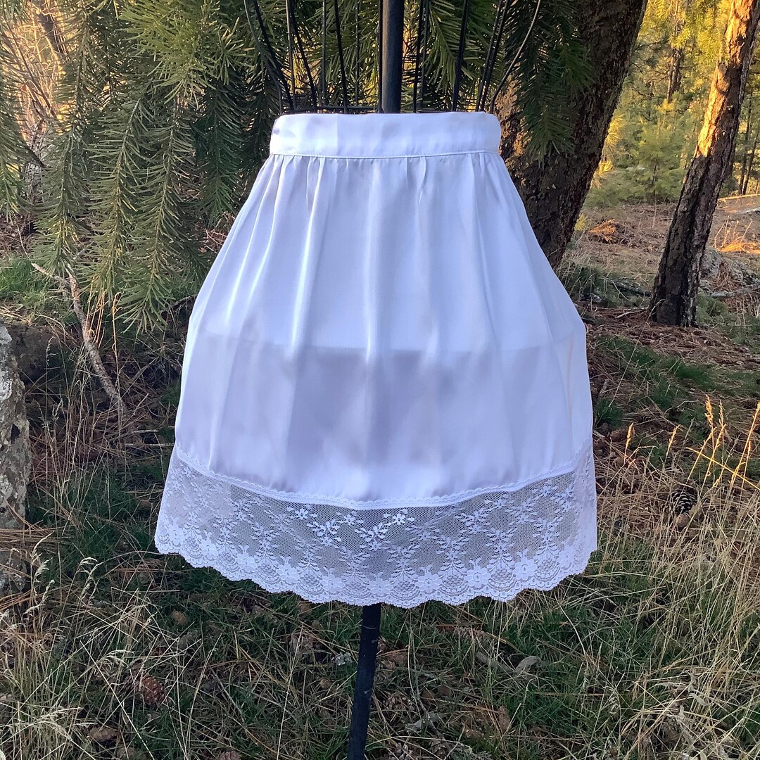 Satin White Apron With Lace Border, Old Fashioned White Half Apron for ...