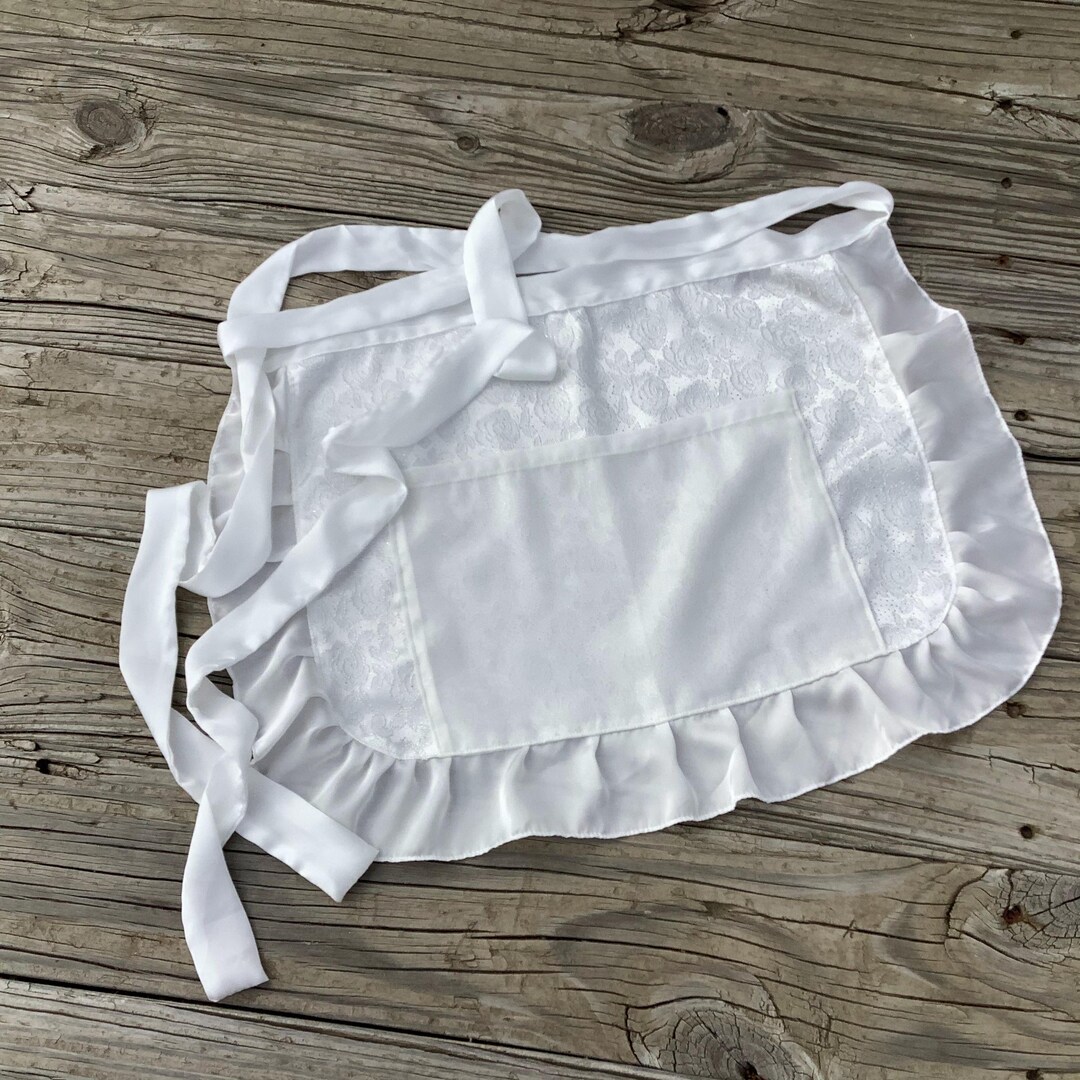 Shimmer Satin Apron With Ruffle, Apron for Bridal Shower, White Satin ...