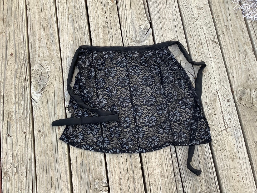 Silver & Black Lace Apron for Bridal Shower, Black Dirndl Apron ...