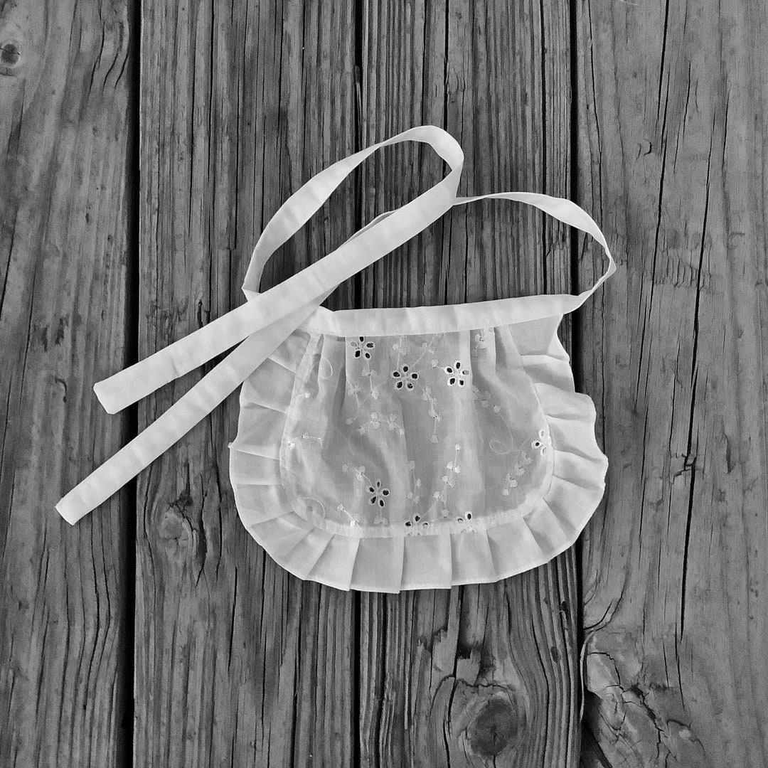 11" Toddler White Apron, Eyelet Fabric Apron With Ruffles, Pretty ...
