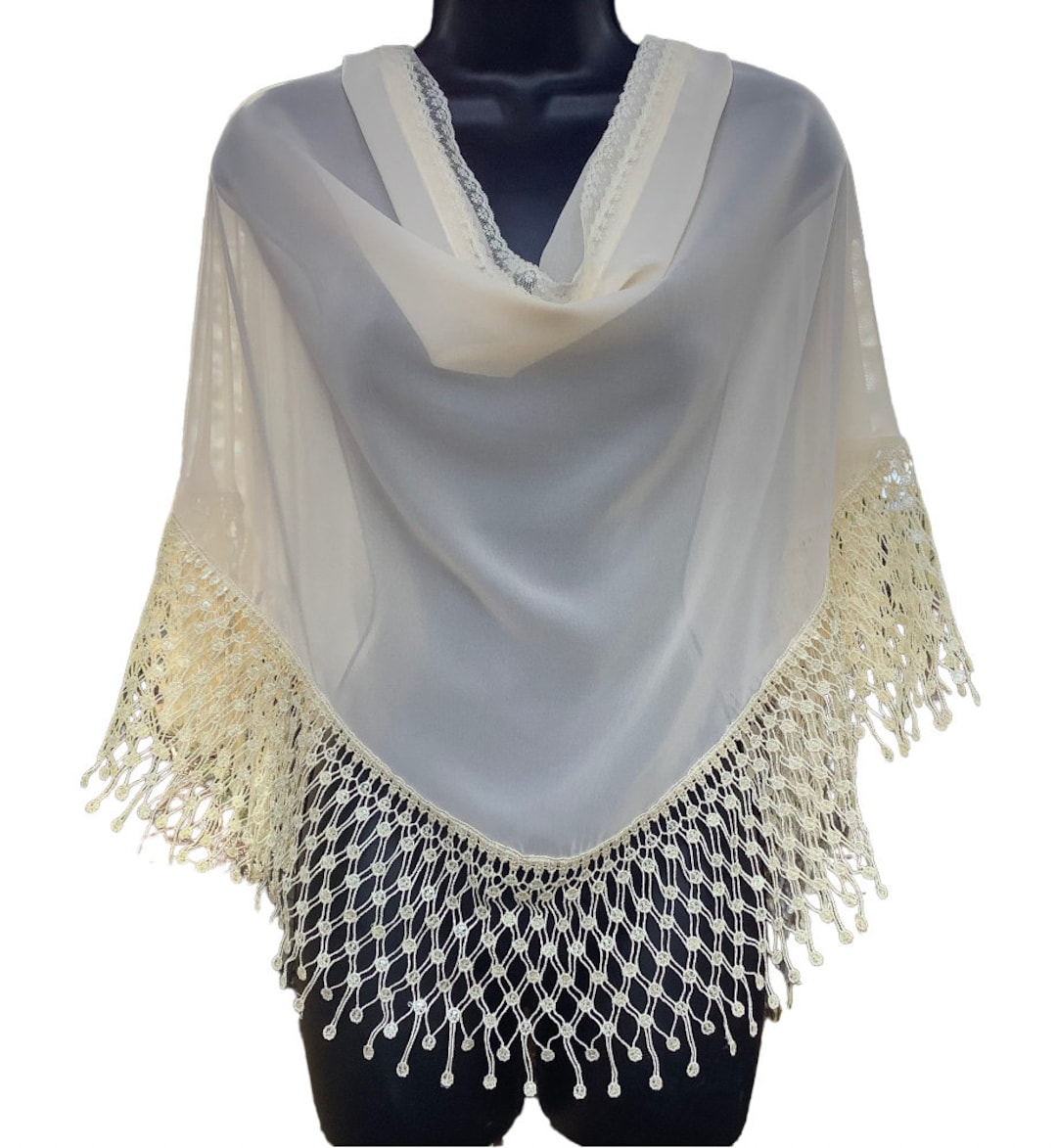 EX Large Cream Shawl for Bride, Elegant Wedding Shawl With Tear Drop ...