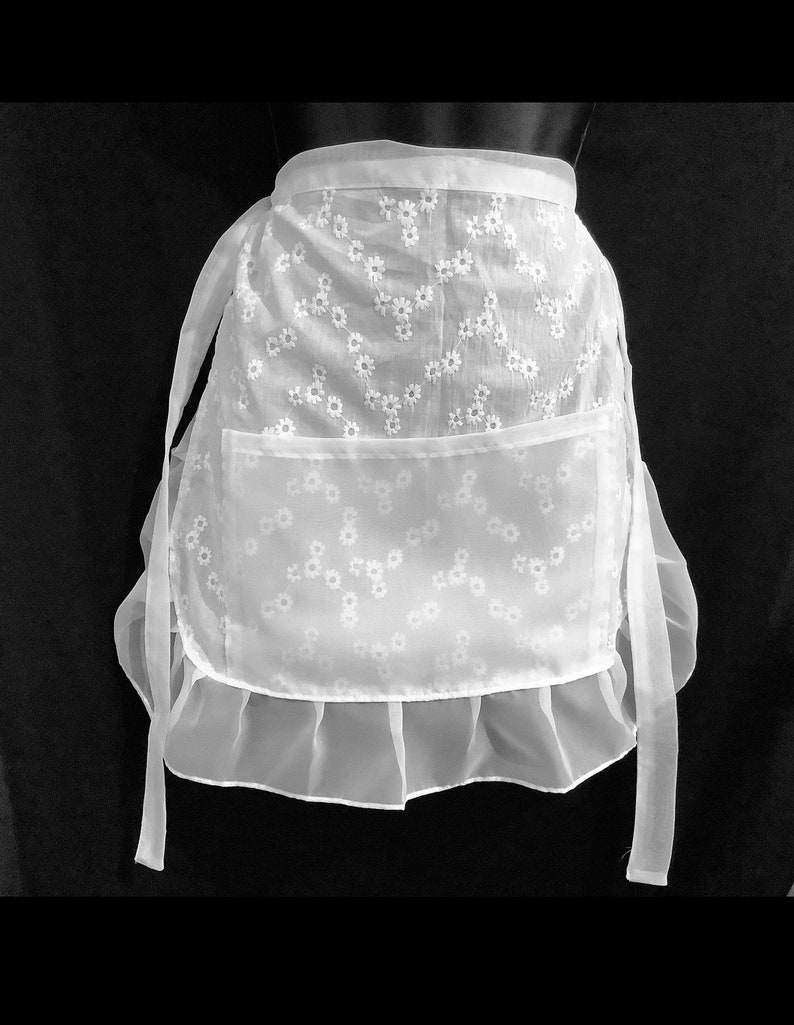 White Eyelet Ruffle Apron With Pocket Costume Apron French | Etsy