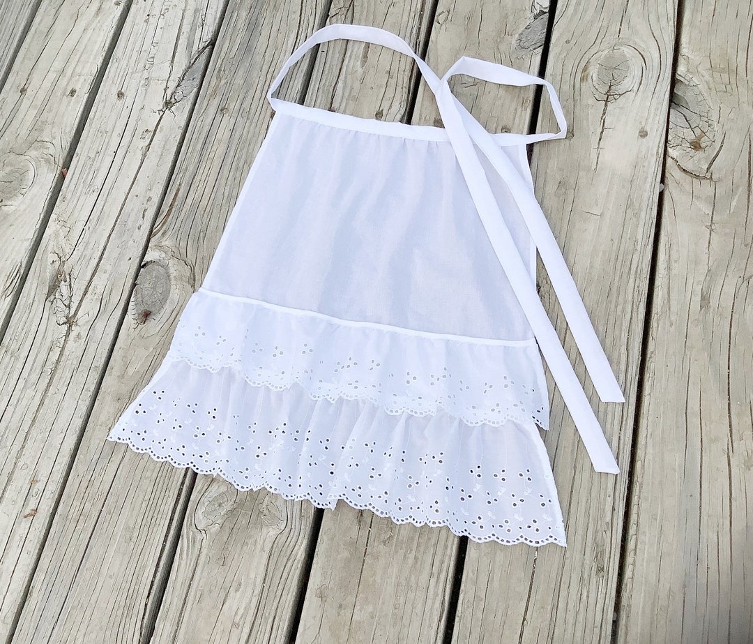 White Eyelet Apron With Double Ruffle, White Apron, Long Apron With ...