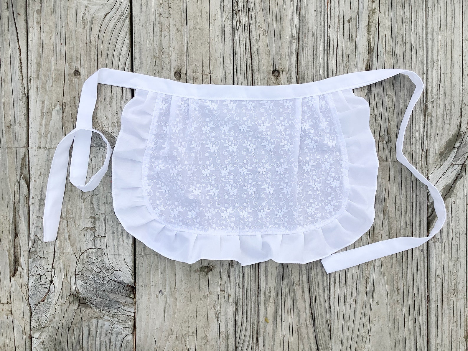 Large White Eyelet Apron With Ruffle French Maid Apron - Etsy