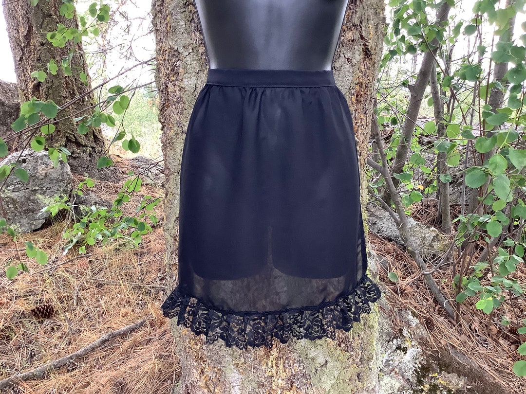 Sheer Black Apron With Lace Bottom Solid Black Fabric Apron - Etsy